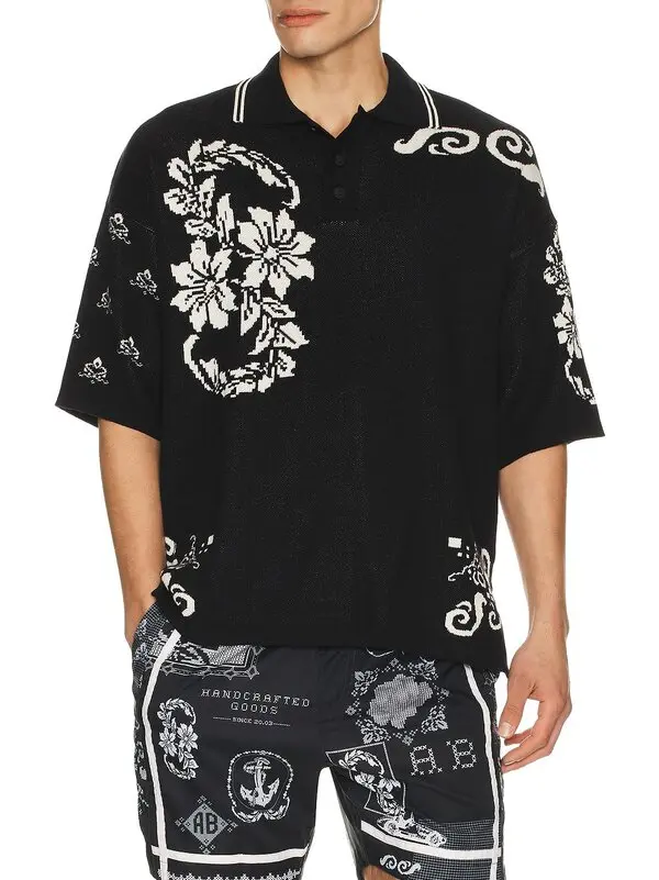 Agua Bendita Cobana Shirt In Black - Dark Navy & White