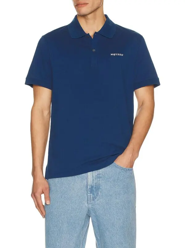 Alexander McQueen Logo Embroidered Polo In Royal - Royal Blue
