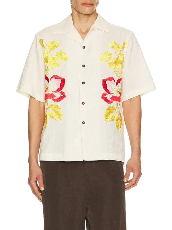 Commas Embroidered Peonies Bowling Shirt - White