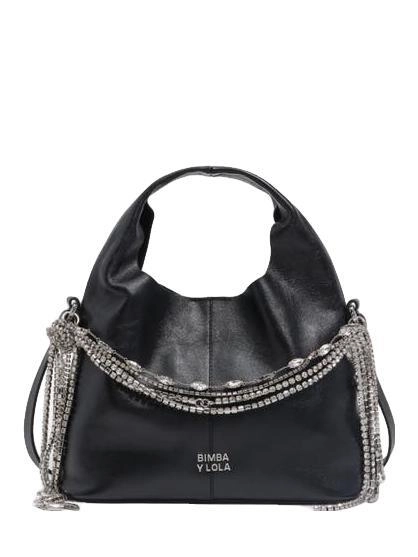 Bimba Y Lola Leather Crossbody Bag With Plaited Handle - Black