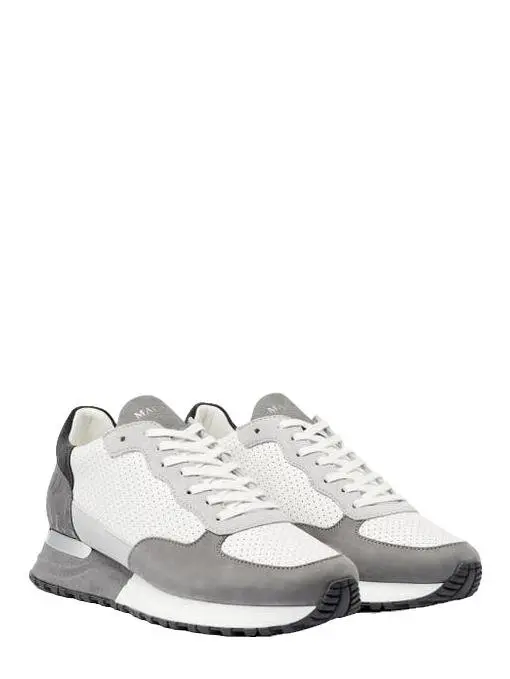 MALLET Popham Perforated Leather Sneakers - White/grey