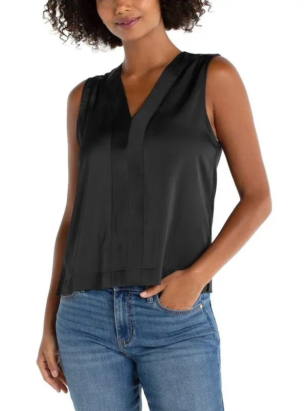 LIVERPOOL Sleeveless Satin Top - Black