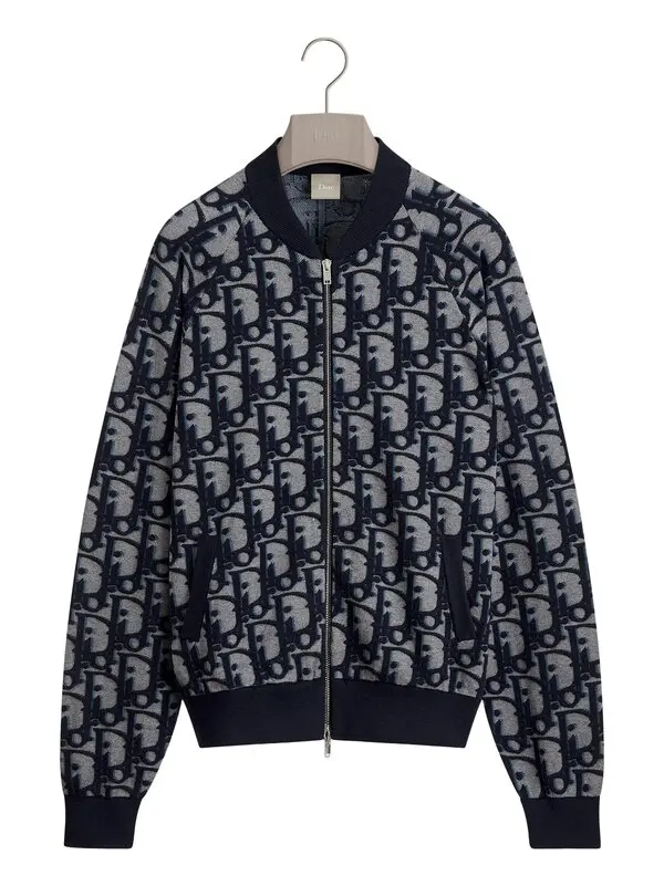 Dior Oblique Bomber Jacket - Blue Cotton-wool-silk-blend Jacquard