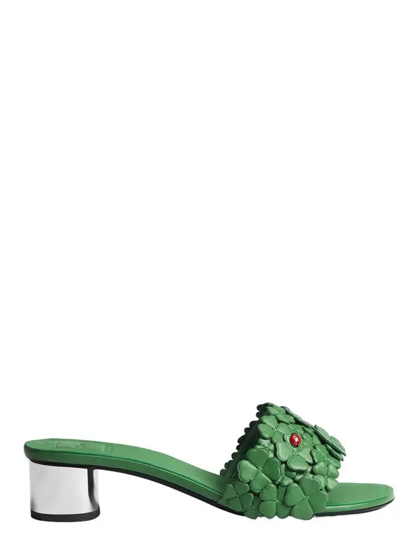 Dior Bloom Heeled Slide - Green Dior Clover Embroidered Lambskin