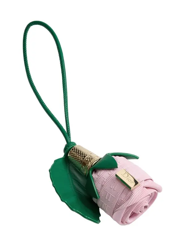 Dior Amour Rose Bag Charm - Pink And Green Calfskin With Gold-finish Metal