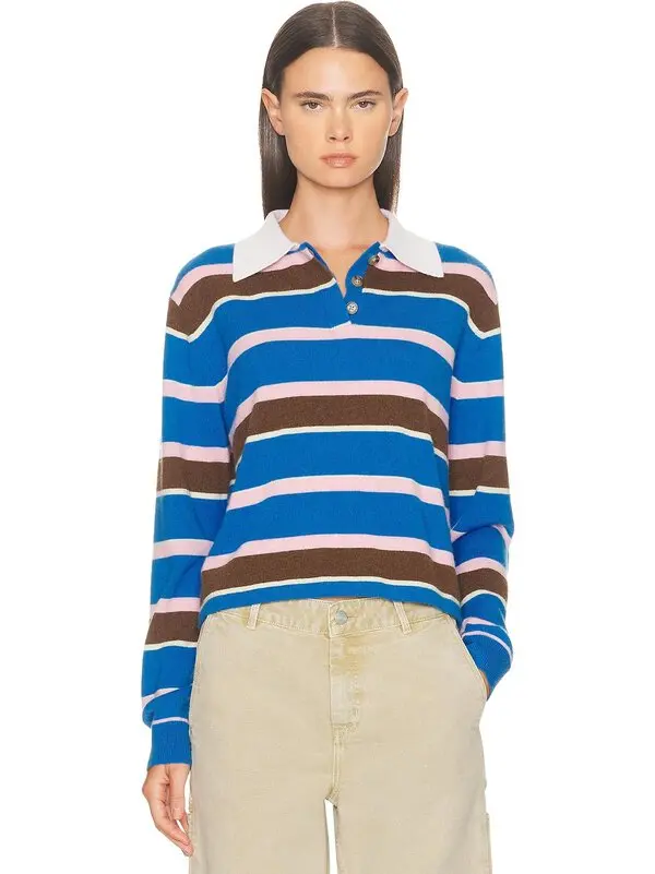 Guest In Residence Cropped Stripe Rugby Polo Top - Twilight Combo