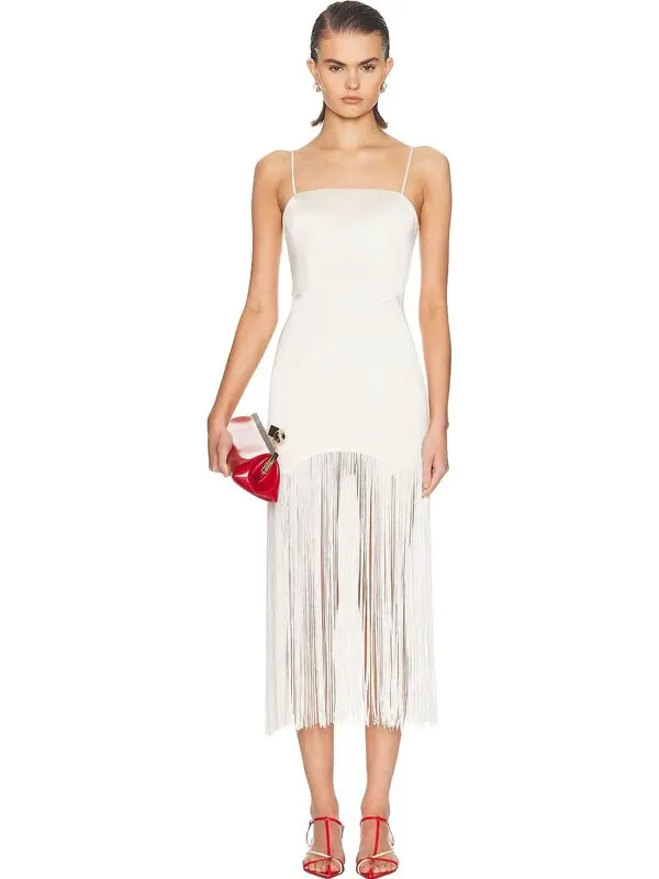 FLEUR DU MAL Satin Fringe Maxi Dress - Vanilla