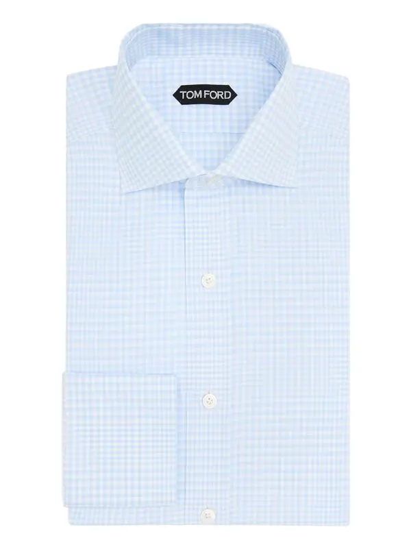 TOM FORD Gingham Check Cotton Dress Shirt - Sky Multic