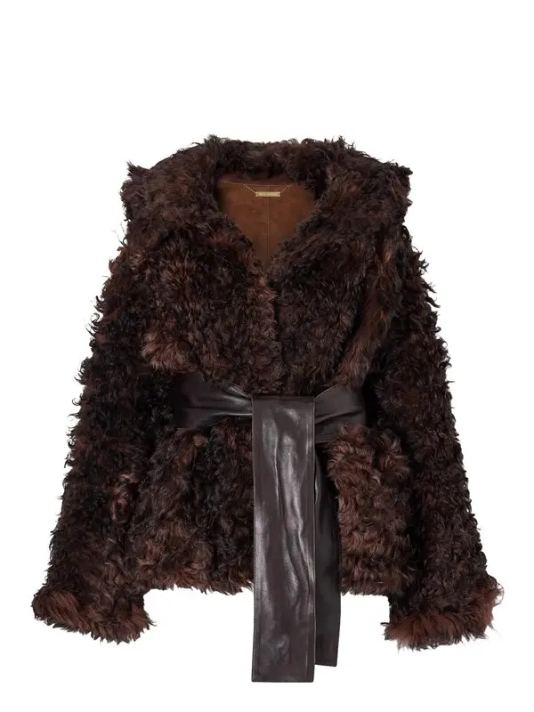 Nour Hammour Noa Belted Shearling Coat - Brown