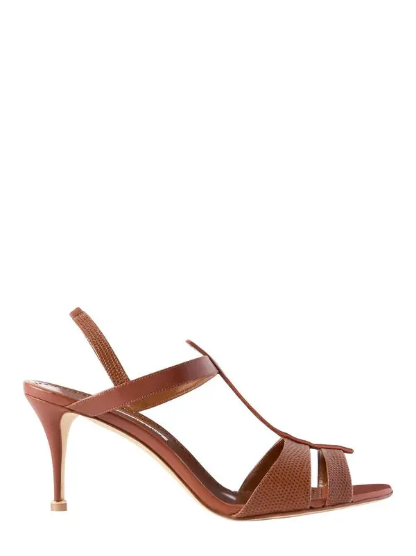 Manolo Blahnik Retauxlo 70 Lizard-effect Leather Slingback Sandals - Brown