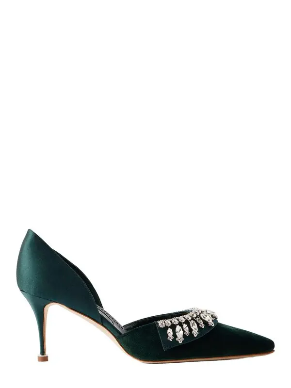Manolo Blahnik Tulidor 70 Crystal-embellished Velvet Pumps - Emerald