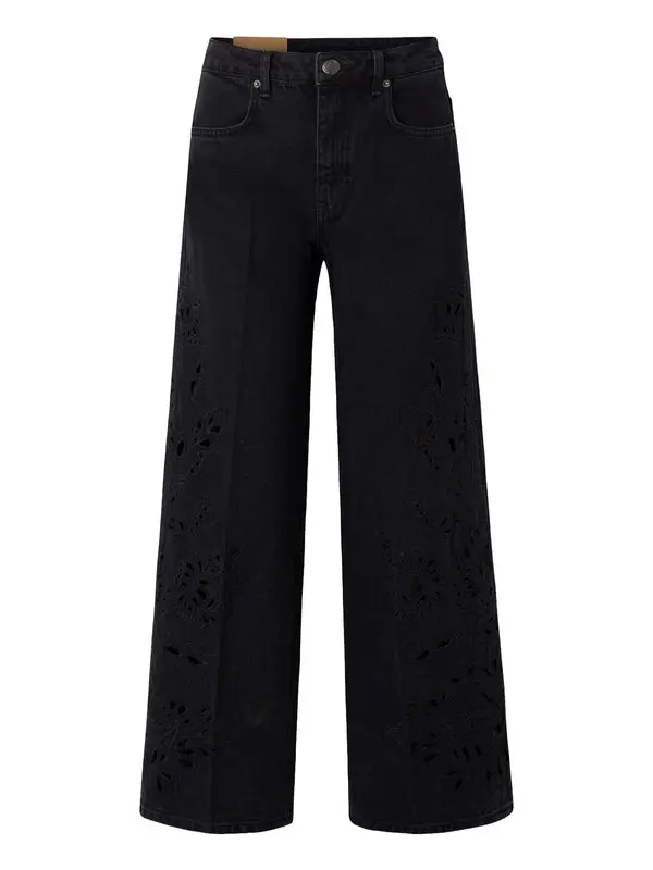 Farm Rio Richelieu High-rise Wide-leg Jeans - Black