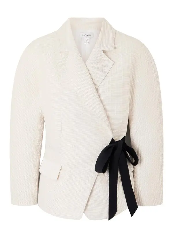 LANVIN Belted Textured-satin Jacket - Neutrals