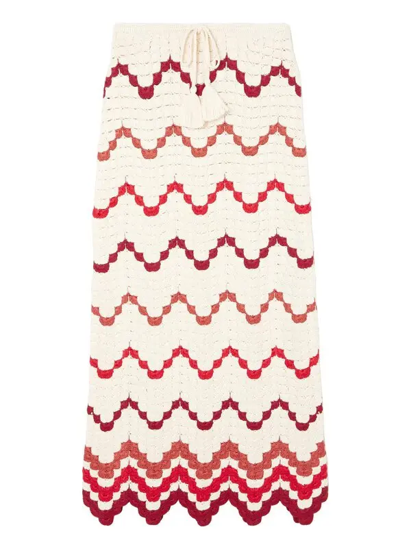 Escvdo Safi Scalloped Crocheted Cotton Midi Skirt - Red