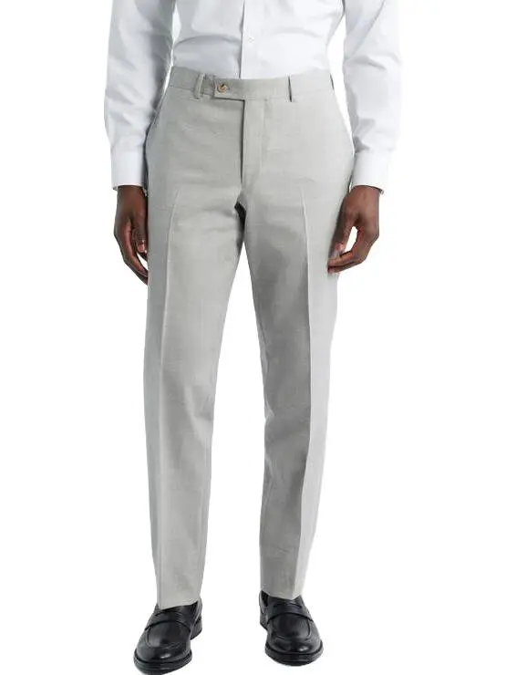JACK VICTOR Piero Flat Front Stretch Cotton & Wool Trousers - Light Grey