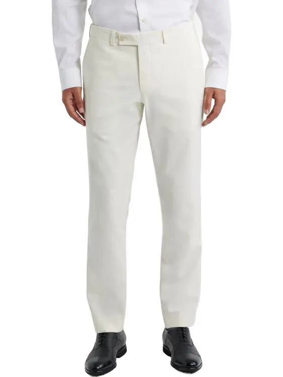 JACK VICTOR Piero Flat Front Stretch Cotton & Wool Trousers - Off White
