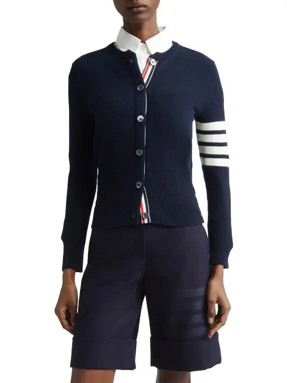 Thom Browne Merino Wool Cardigan - Navy