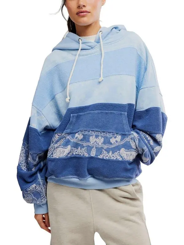 Free People Appliqué Graphic Hoodie - Blue Indigo Combo