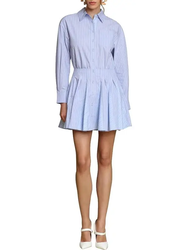 Avec Les Filles Stripe Cotton Button-up Minidress - Blue Stripe Multi