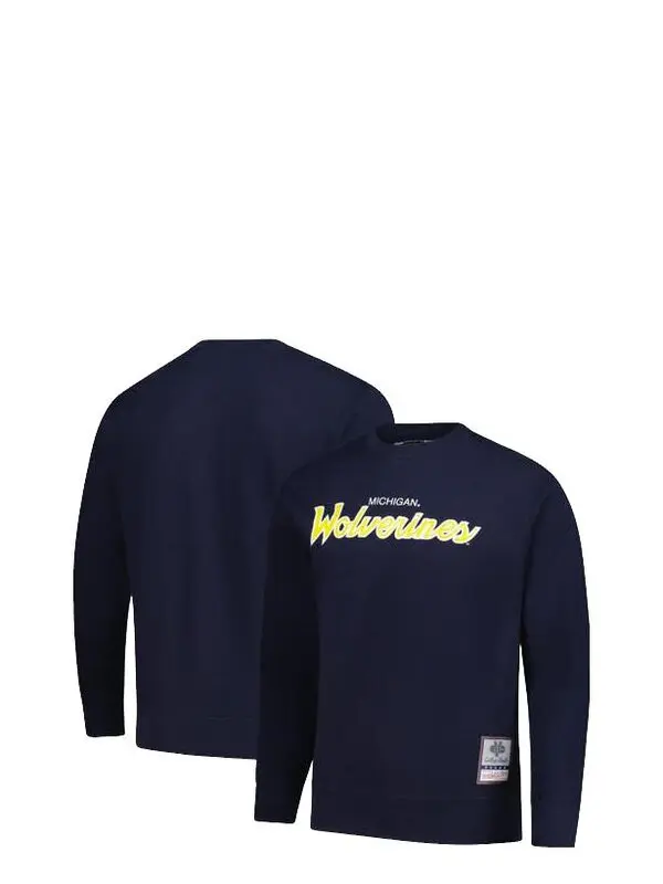 Mitchell & Ness Michigan Wolverines Elite Script Pullover Sweatshirt - Navy