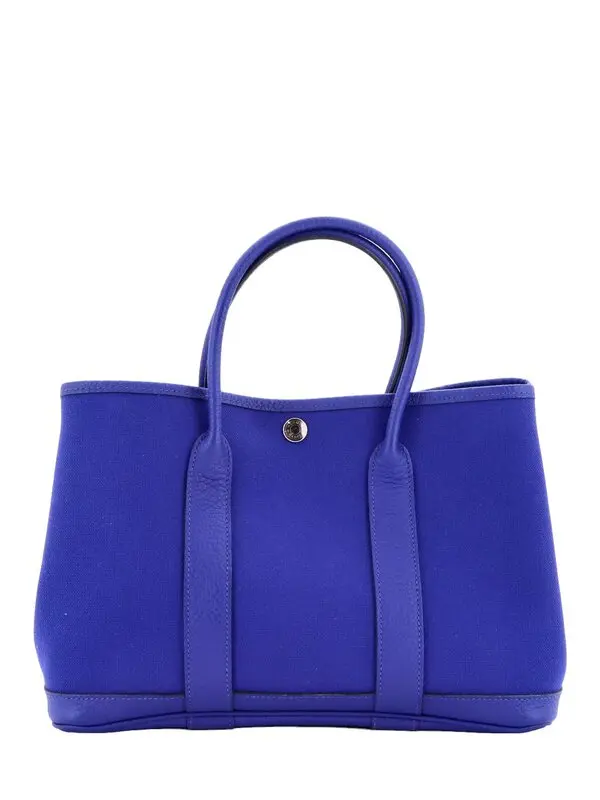 HERMES Garden Party 30 Tote Toile And Leather - Bleu Electrique