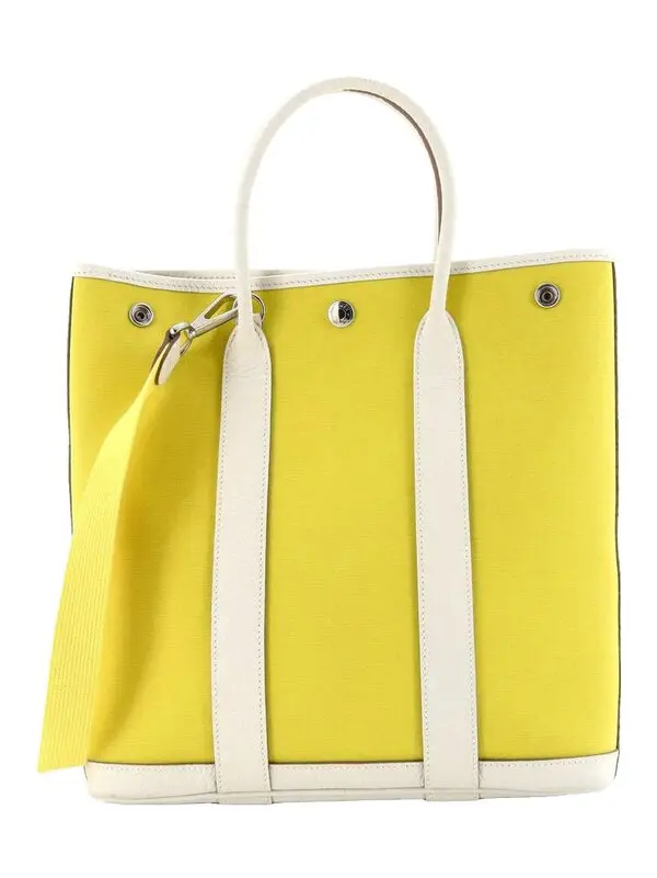 HERMES Garden File 28 Tote Toile And Leather - Lime