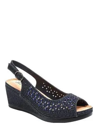 LACY COUTURE Embellished Wedge Heels - Navy