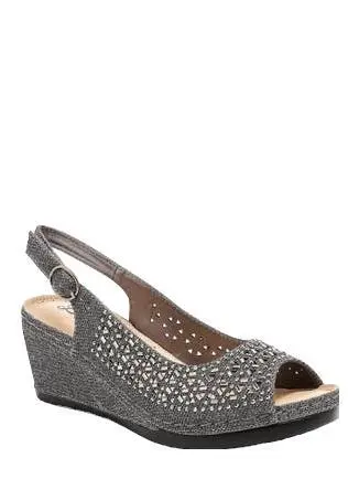 LACY COUTURE Embellished Wedge Heels - Pewter