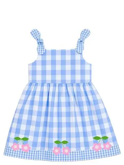 FLORENCE EISEMAN Gingham Dress With Cherry Appliqués - Blue/white