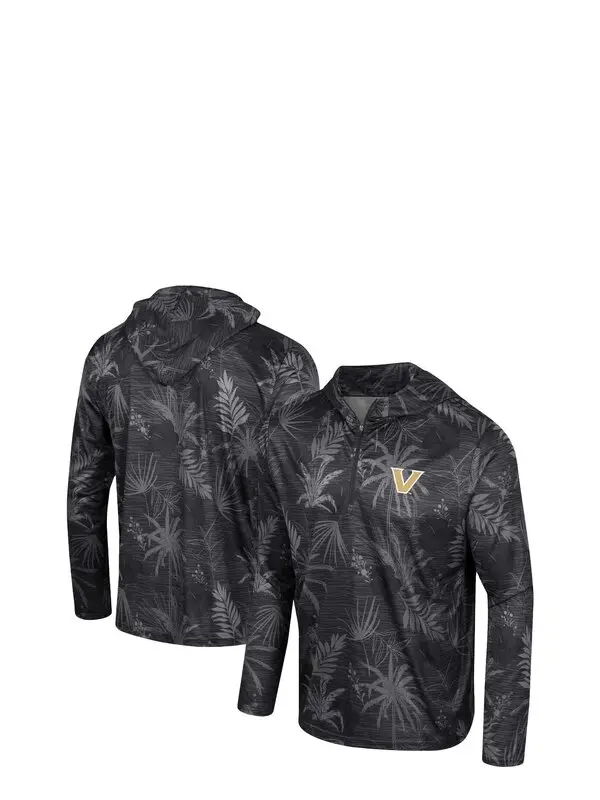 COLOSSEUM Vanderbilt Commodores Palms Printed Lightweight Quarter-zip Hooded Top - Black