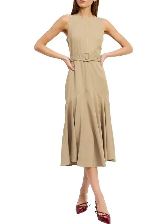 EN SAISON Belted Midi Dress - Khaki
