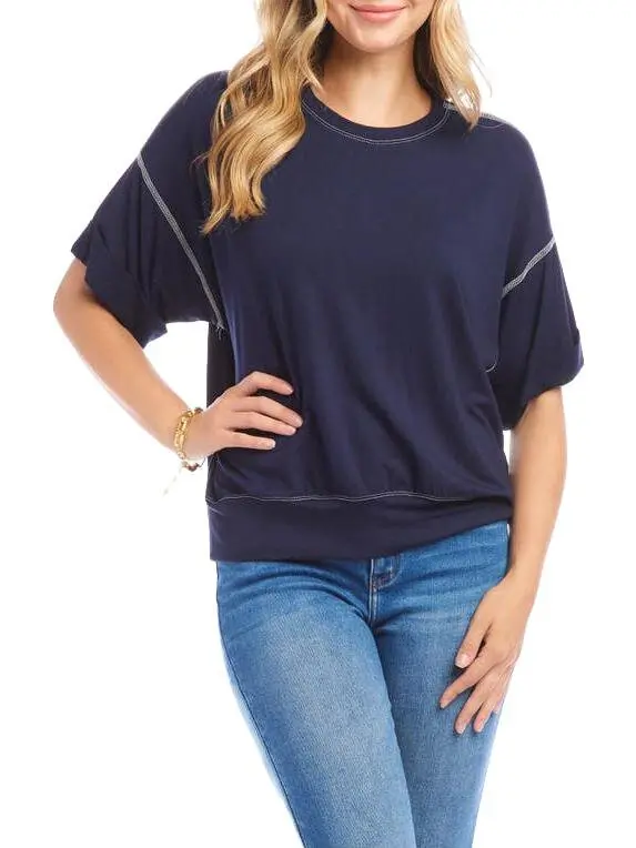 Karen Kane Cuffed Sleeve French Terry T-shirt - Navy