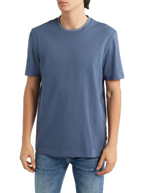 BOSS Thompson Tipped Cotton Blend T-shirt - Open Blue