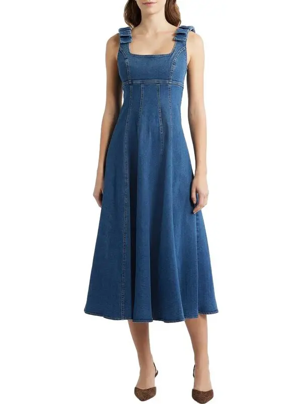 FREEMARKET Empire Waist Cotton Blend Dress - Denim