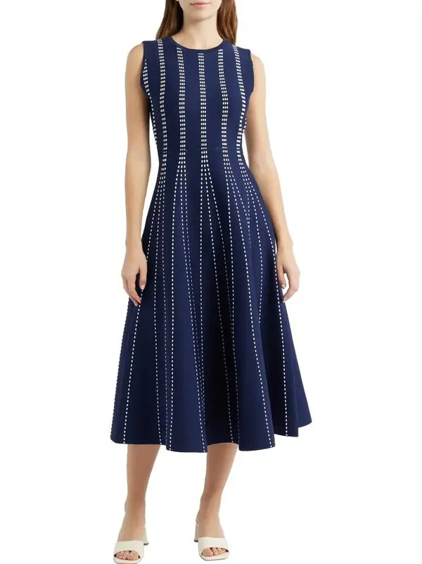 FREEMARKET Contrast Piping Sleeveless Midi Sweater Dress - Navy/white