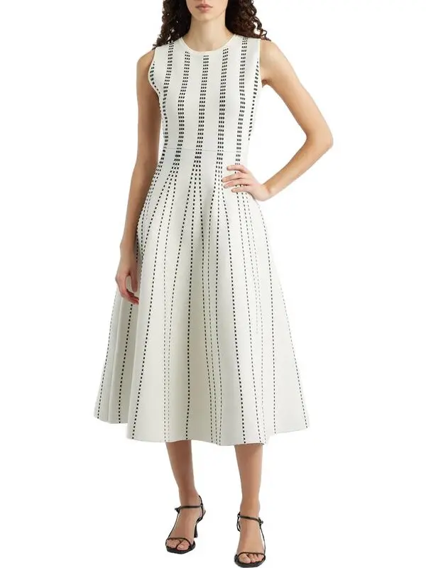 FREEMARKET Contrast Piping Sleeveless Midi Sweater Dress - White/black
