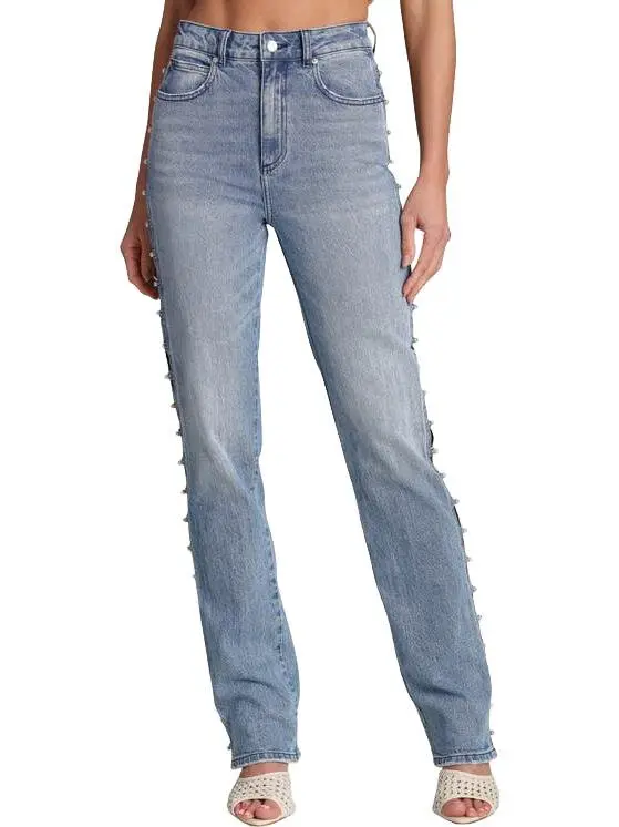Avec Les Filles Embellished Straight Leg Jeans - Seine Wash