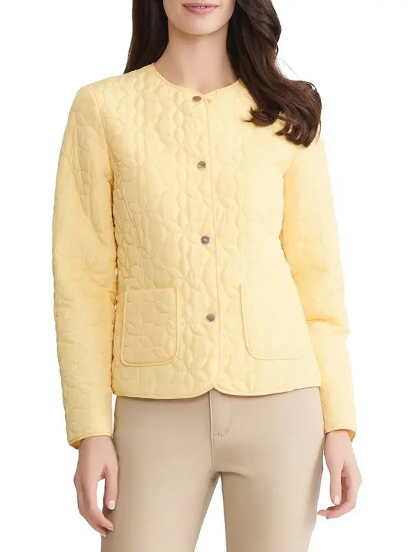 Jones New York Floral Quilted Snap-front Jacket - Cornsilk