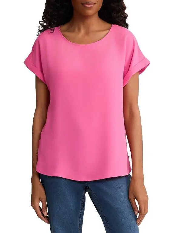 Jones New York Button Side Short Sleeve Top - Dutch Pink