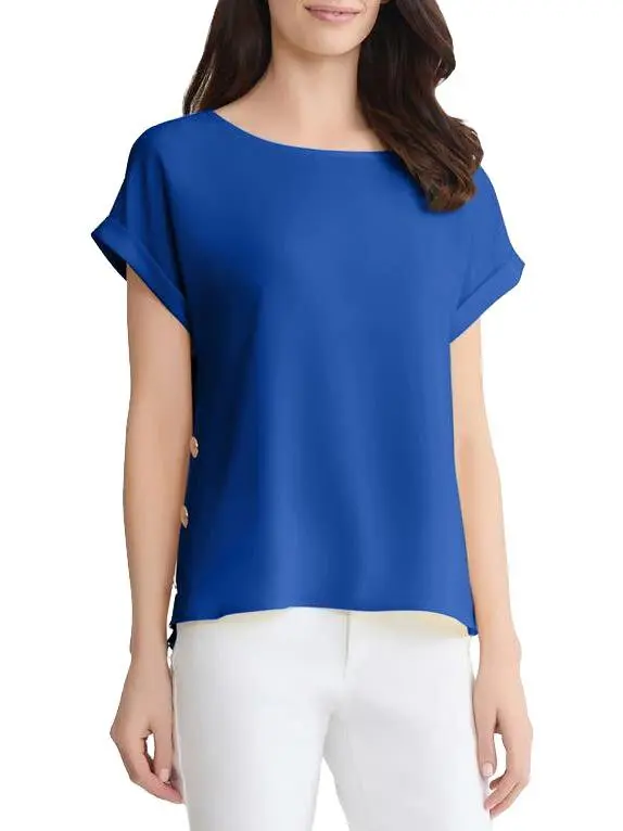Jones New York Button Side Short Sleeve Top - Sapphire