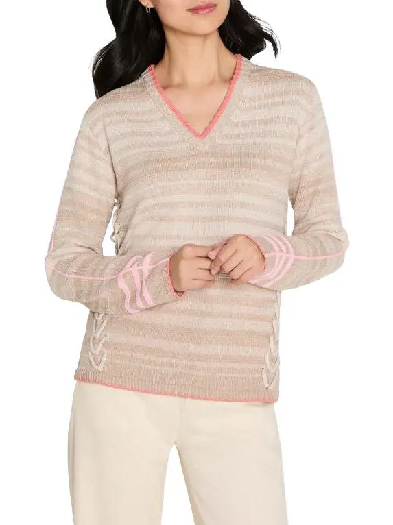 NIC+ZOE Stitched V-neck Sweater - Neutral Multi