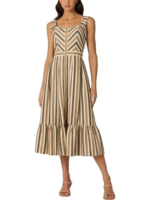 Shoshanna Lyda Contrast Stripe Jacquard Dress - Sand/ivory/jet