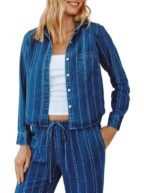 Bella Dahl Crop Tencel™ Button-up Shirt - Indigo Stripe