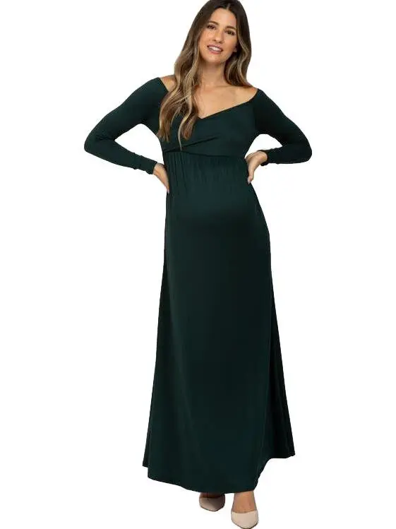 PINKBLUSH Wrap Front Empire Waist Maxi Dress - Forest Green