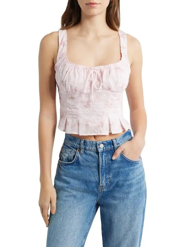 ALL IN FAVOR Floral Shirred Crop Top - Pink Ditsy
