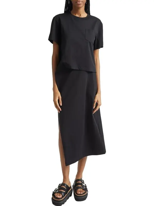 Sacai Cotton Jersey Tiered Dress - Black