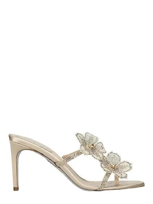 Rene Caovilla Floral Strap 80 Heeled Sandals - Gold Comb
