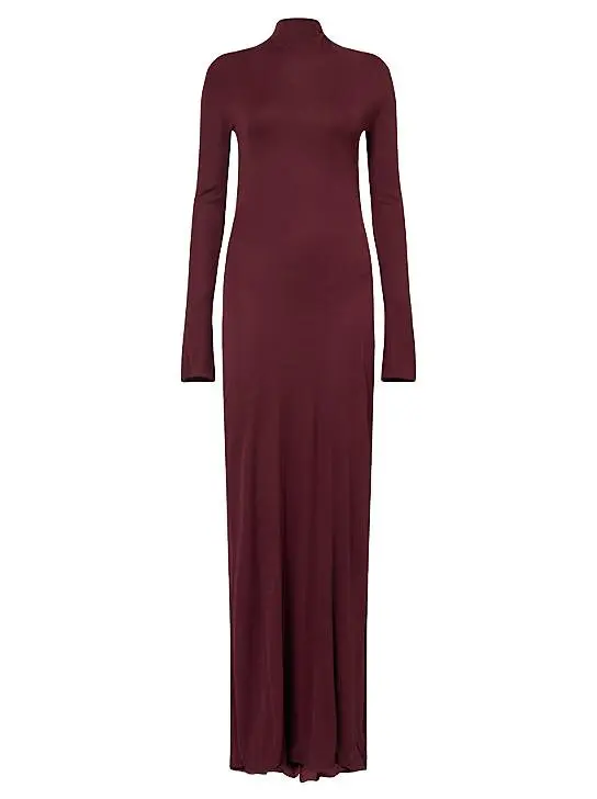 Alaïa Draped Long-sleeve Jersey Maxi Dress - Cognac