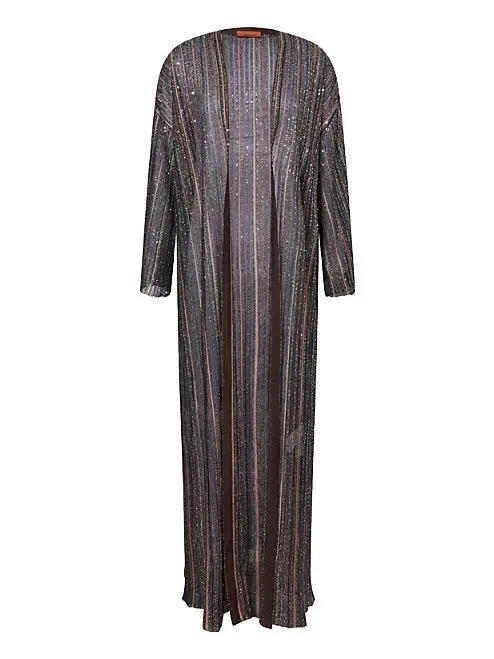 Missoni Herringbone-stripe Metallic-knit Long Cardigan - Dark Brown