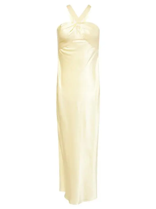 Rixo Losanna Halterneck Satin Gown - Buttercup